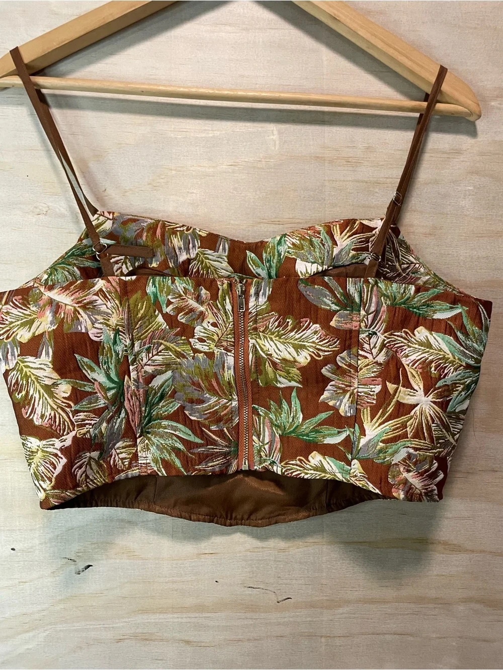 Cider | Tops | Cider Brown Tropical Leaf Bustier Crop Top | Poshmark